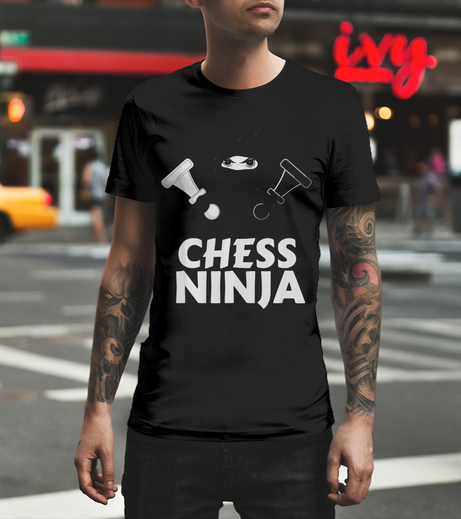 Chess Ninja Fun Warrior With Chess Pieces T-Shirt