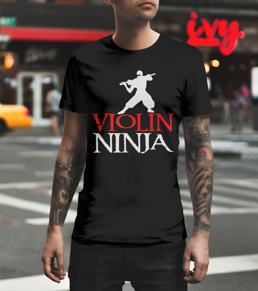 Violin Ninja Violinist Fiddle Martial Arts Fusion T-Shirt