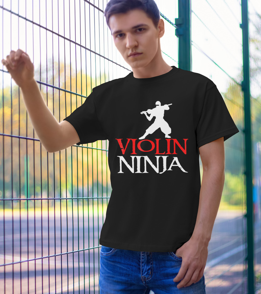 Violin Ninja Violinist Fiddle Martial Arts Fusion T-Shirt