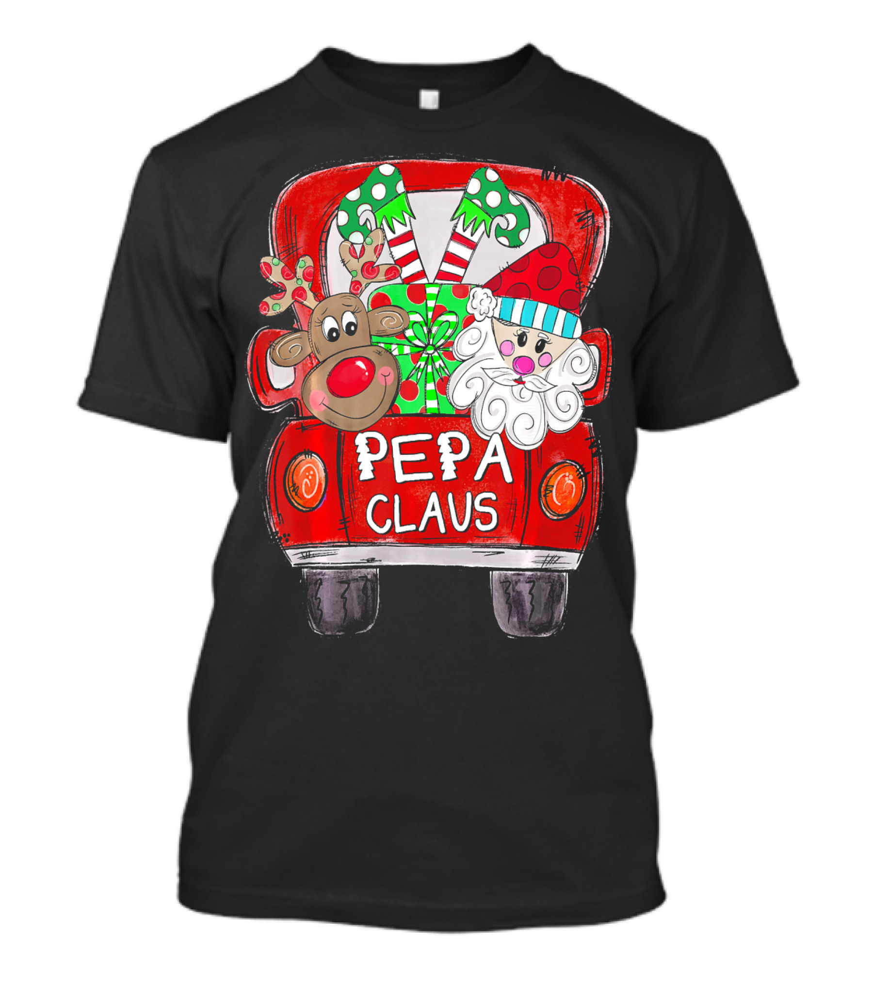 Pepa Claus Christmas Red Truck With Santa And Reindeer T-Shirt