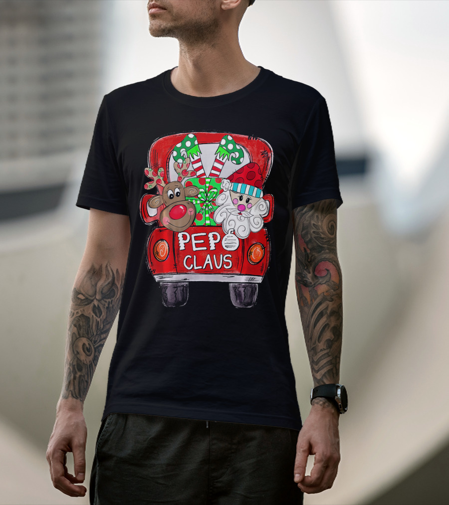 Pepo Claus Reindeer And Santa In Christmas Gift Back Truck T-Shirt