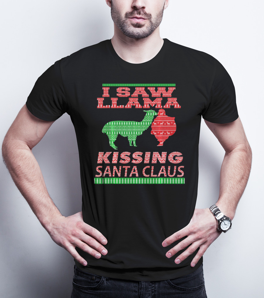 I Saw Llama Kissing Santa Claus Ugly Christmas T-Shirt
