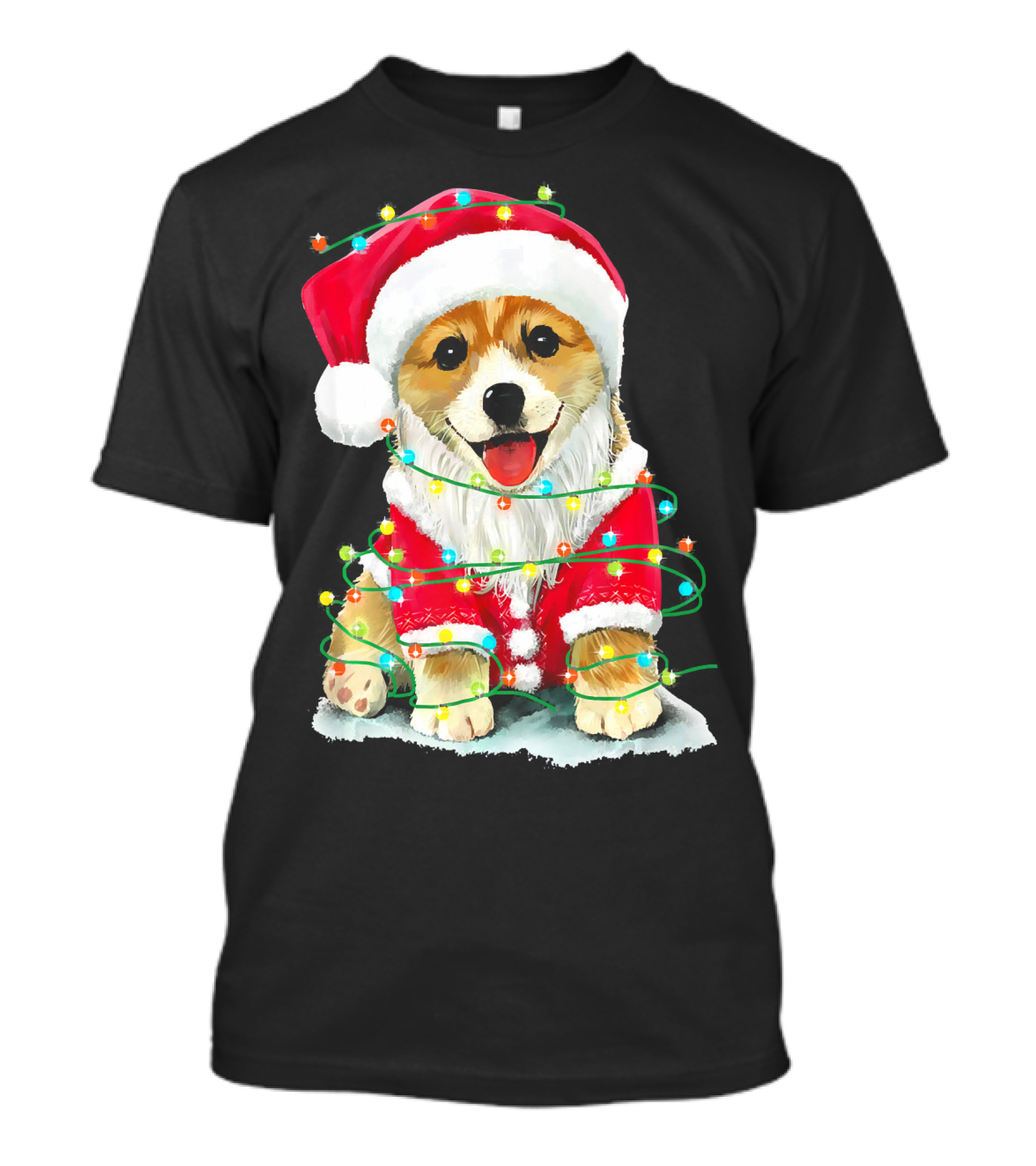Festive Christmas Corgi Santa With Holiday Lights Corgmas San T-Shirt