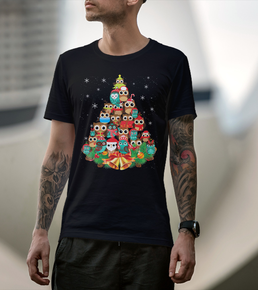 Owl Holiday Festive Tree Bells Ornaments Christmas T-Shirt