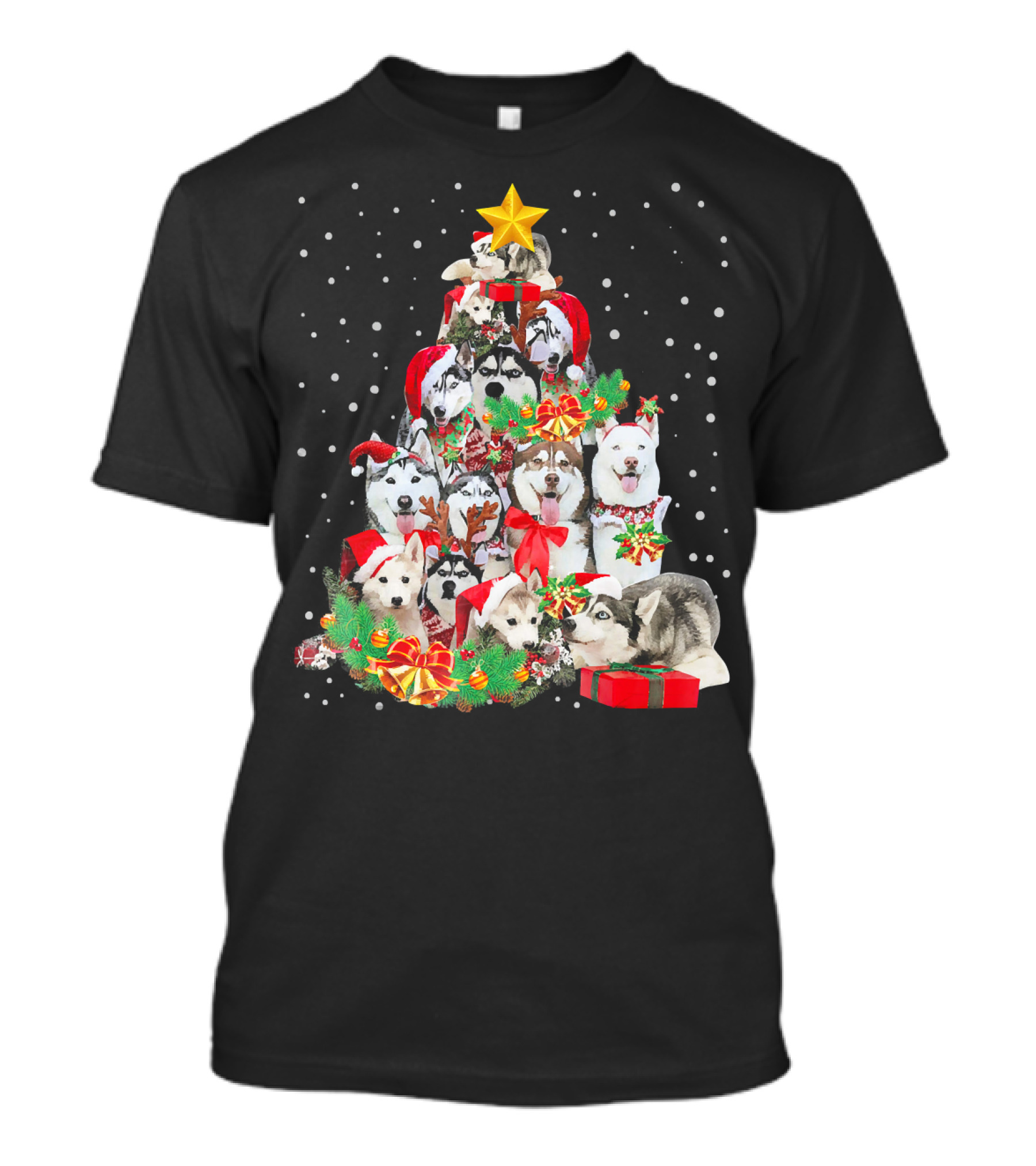 Siberian Husky Christmas Tree Festive Holiday Dogs With Gifts And Star T-Shirt
