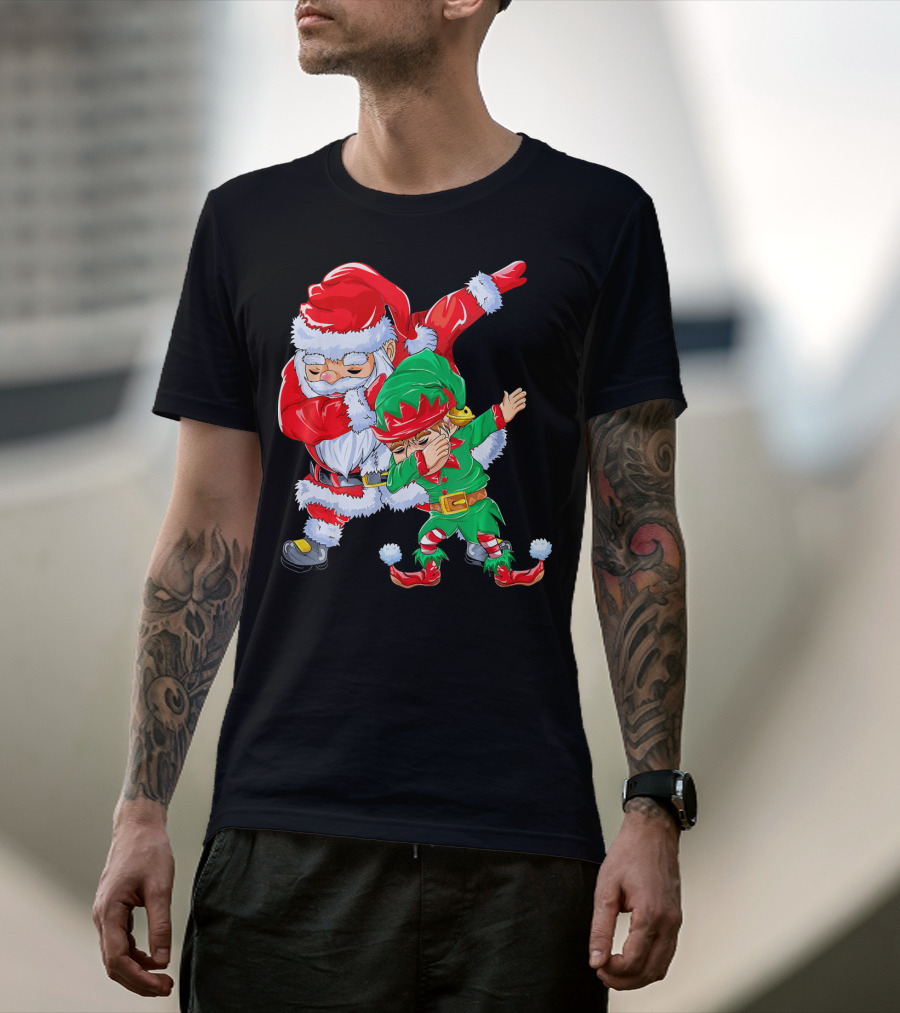 Santa And Elf Performing Dab Dance Moves T-Shirt