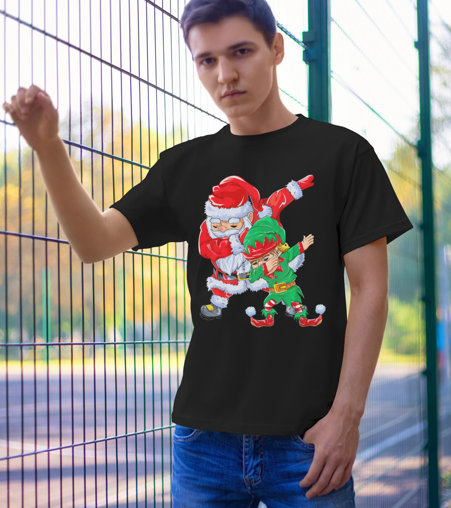 Santa And Elf Performing Dab Dance Moves T-Shirt