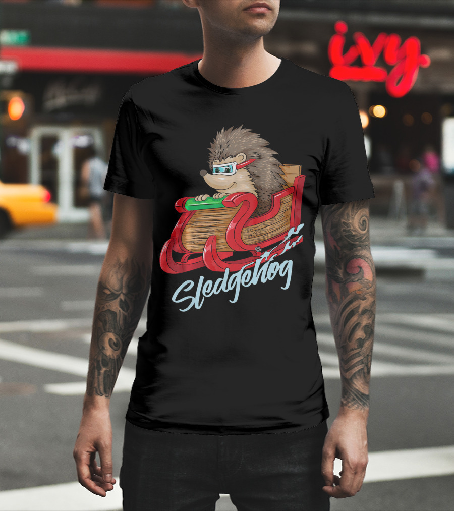 Sledgehog Funny Hedgehog Sleigh Pet Christmas T-Shirt
