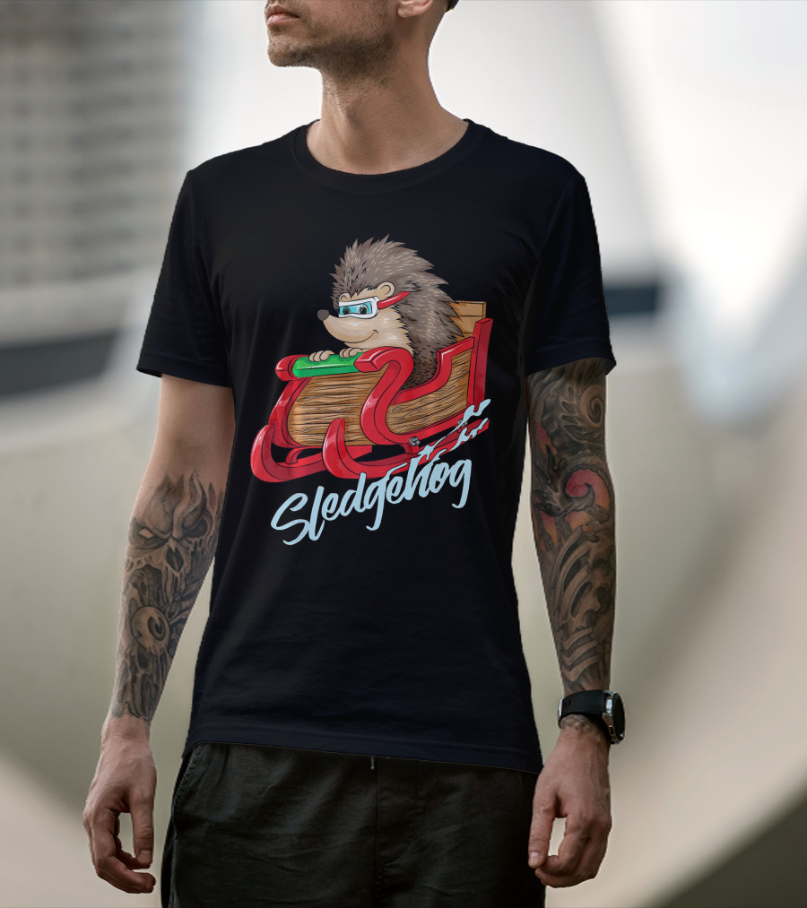 Sledgehog Funny Hedgehog Sleigh Pet Christmas T-Shirt