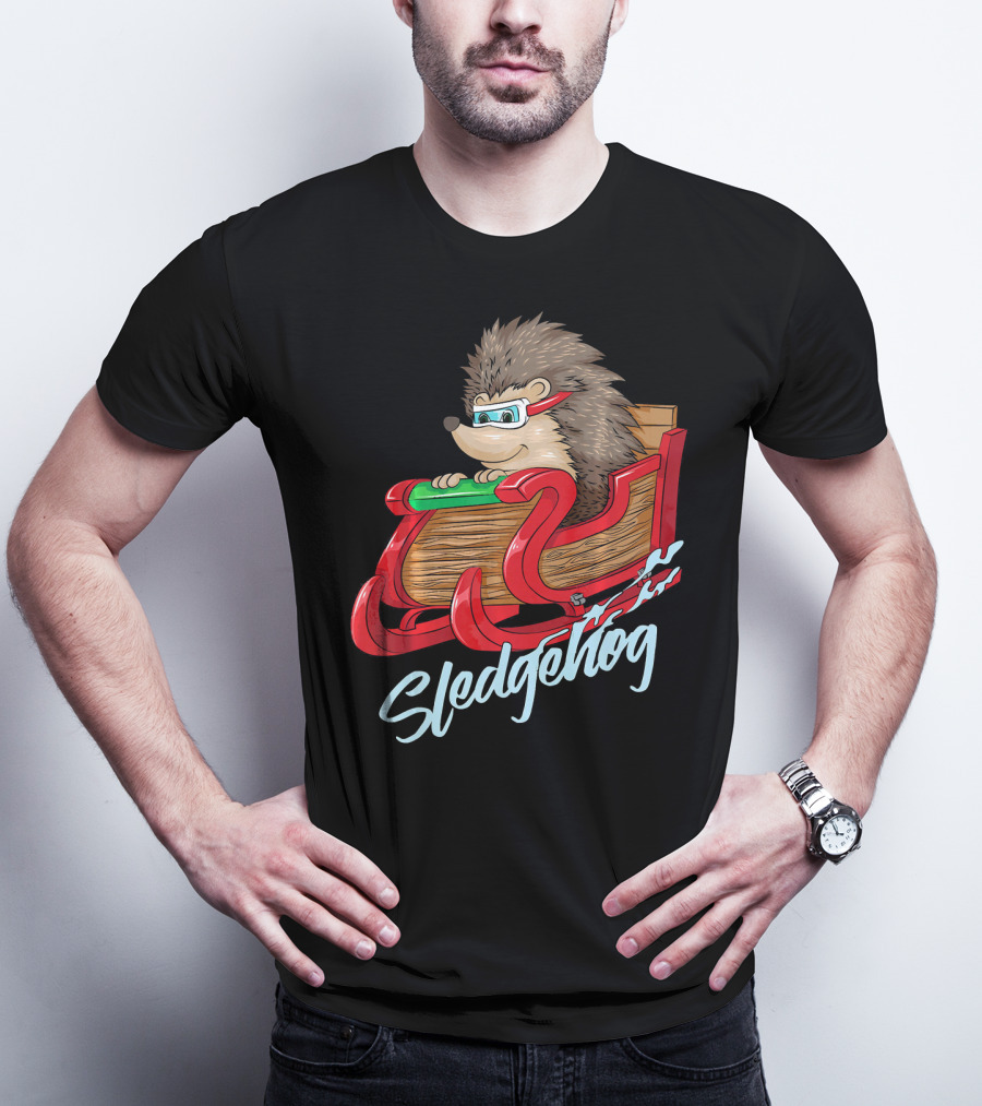 Sledgehog Funny Hedgehog Sleigh Pet Christmas T-Shirt