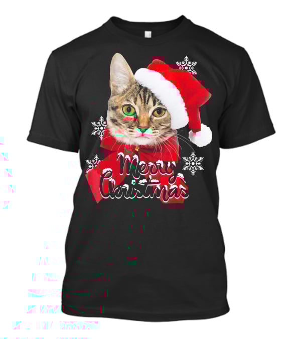 Merry Christmas Funny Cat Women Santa T-Shirt