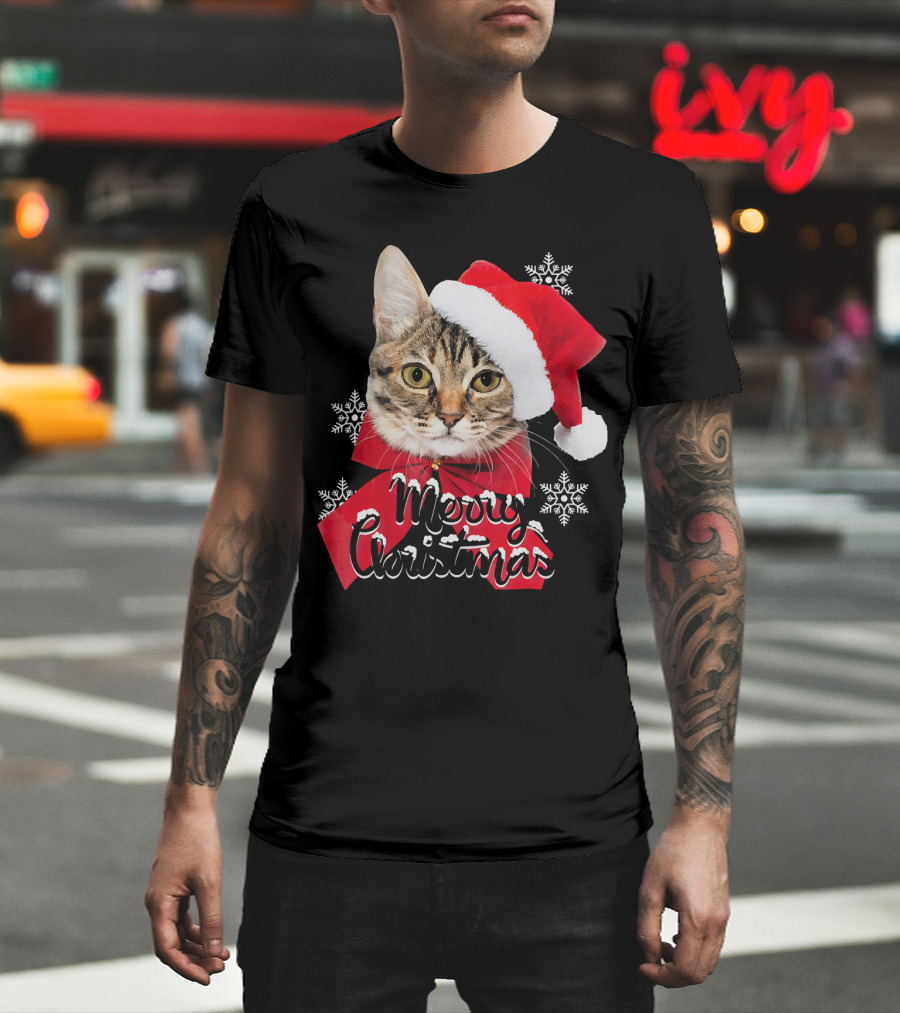 Merry Christmas Funny Cat Women Santa T-Shirt