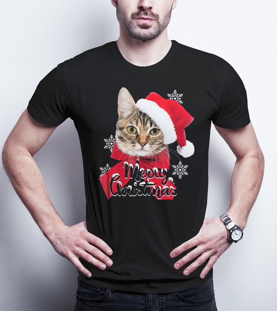 Merry Christmas Funny Cat Women Santa T-Shirt