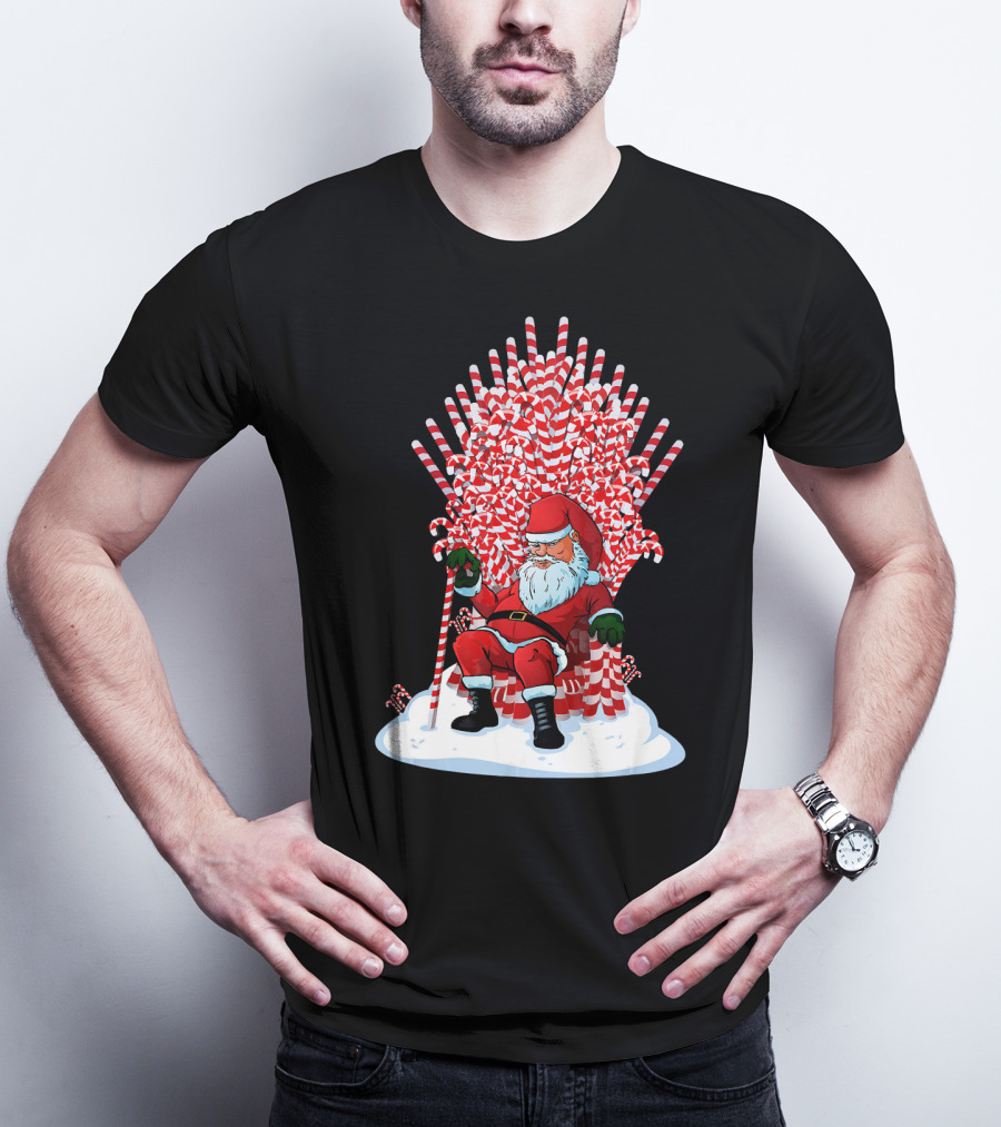 Santa Sitting On Candy Cane Throne Festive Christmas Chair Fantasy T-Shirt