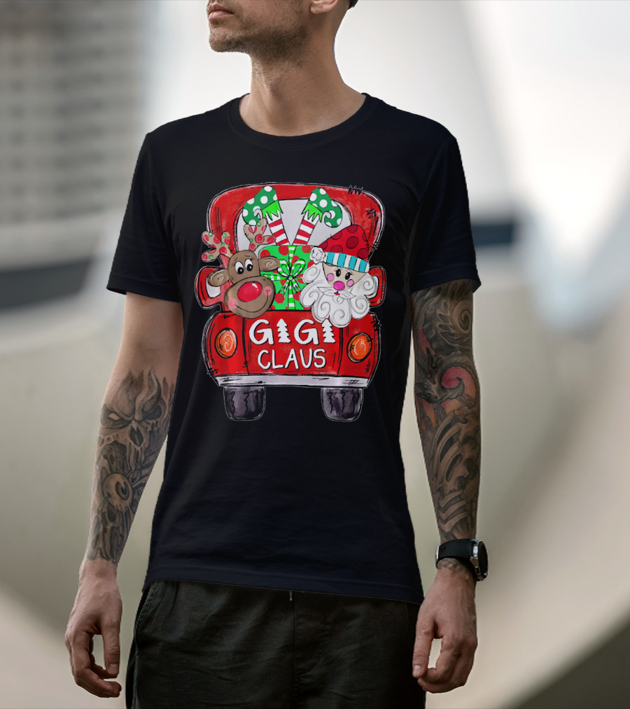 GiGi Claus Christmas Red Truck Reindeer With Gifts And Candy Canes T-Shirt