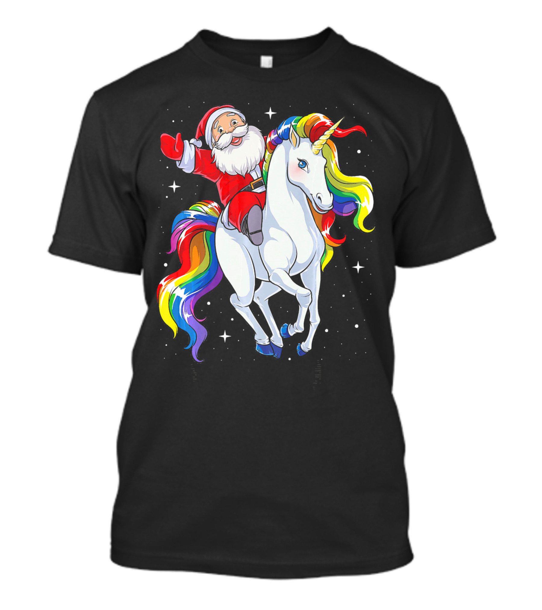 Santa Riding Magical Rainbow Unicorn T-Shirt