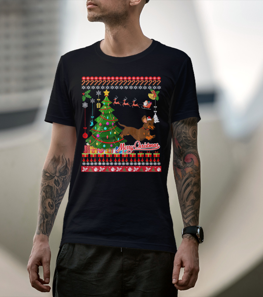 Merry Christmas Dachshund Dog UglyDac Holiday T-Shirt