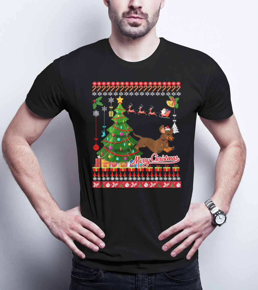 Merry Christmas Dachshund Dog UglyDac Holiday T-Shirt