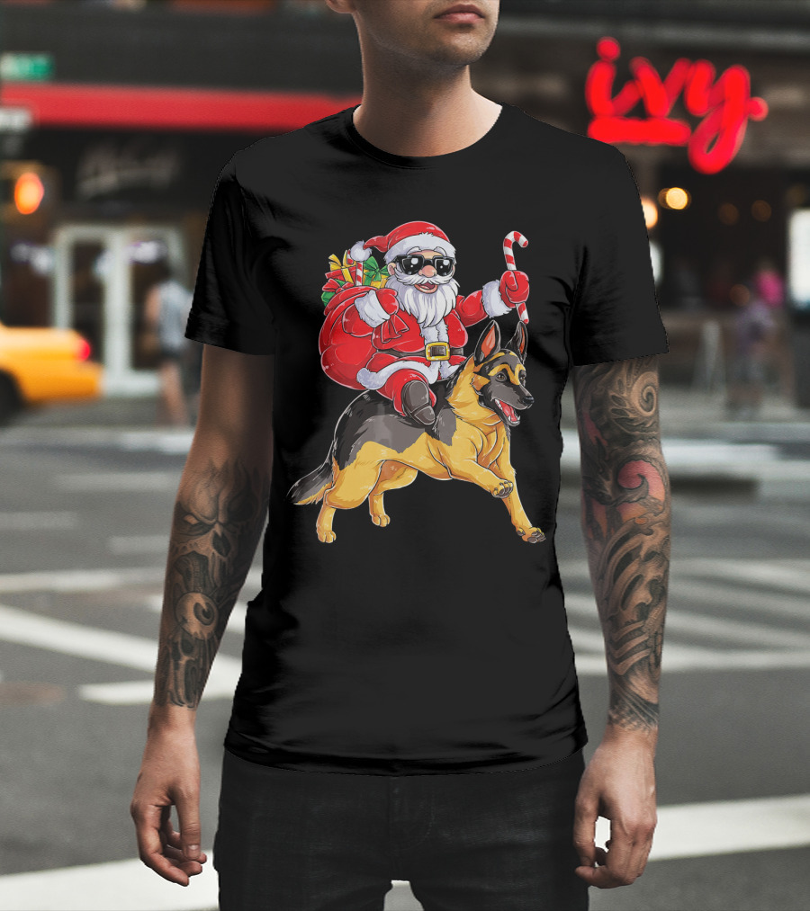 German Shepherd Santa Claus Christmas Fun T-Shirt
