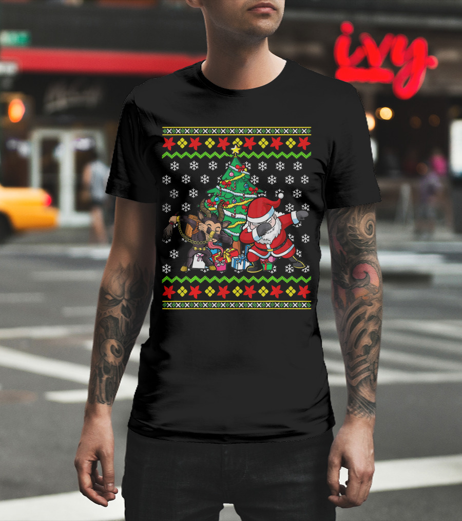 Christmas Kids Santa Krampus Dabbing Tree Snowflakes T-Shirt