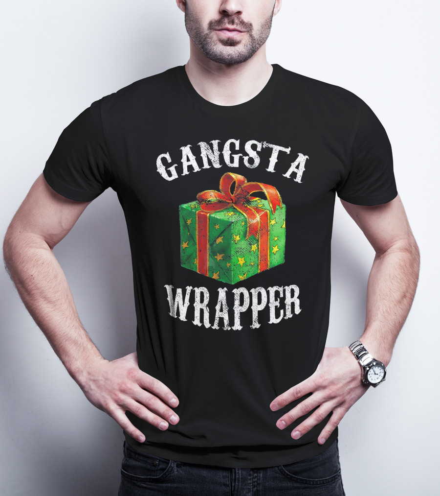 Gangsta Wrapper Green Gift Box With Red Bow And Stars T-Shirt
