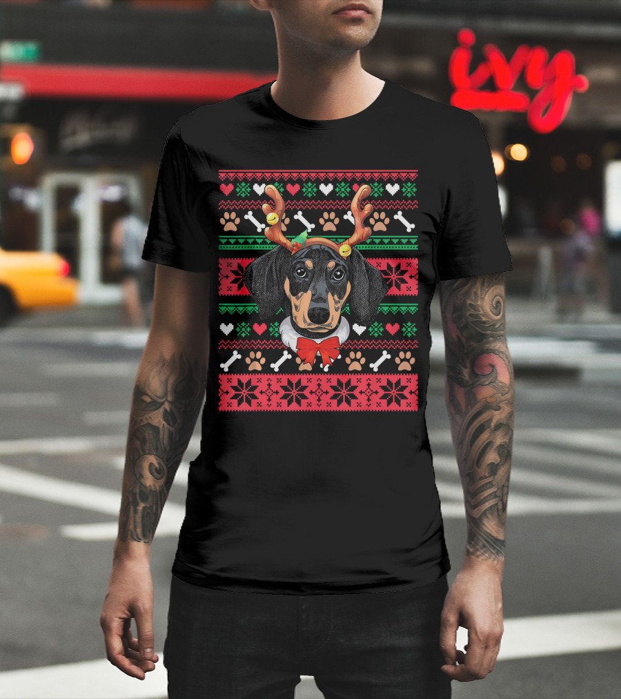 Dachshund Reindeer Ugly Christmas Dog T-Shirt