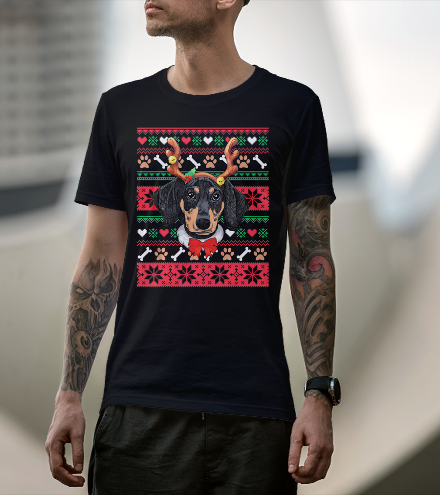 Dachshund Reindeer Ugly Christmas Dog T-Shirt