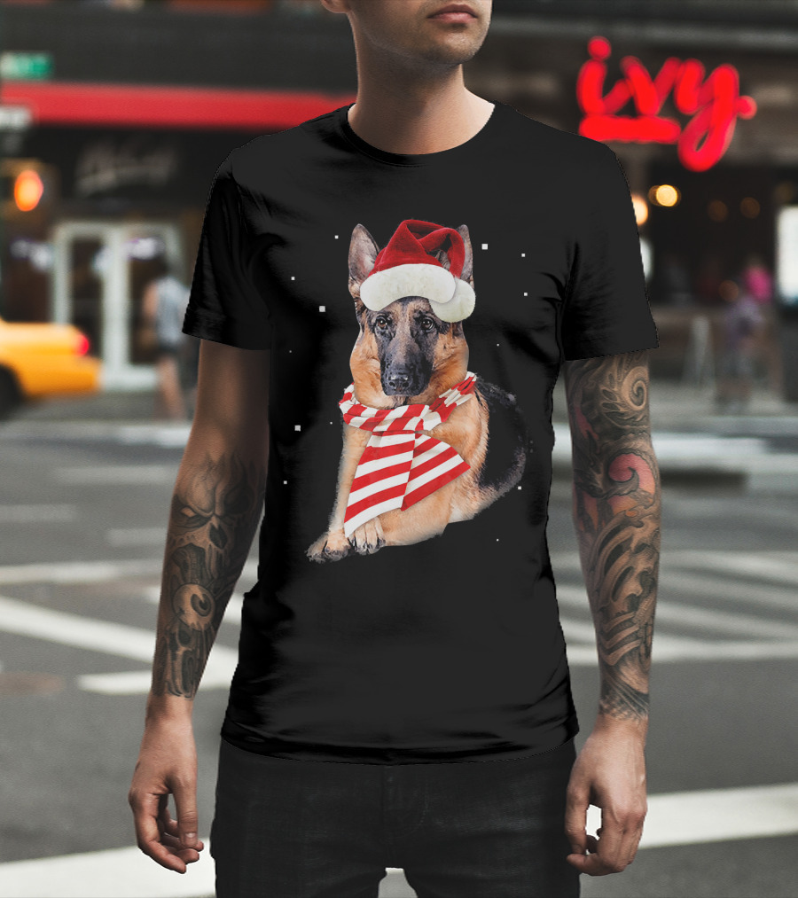 German Shepherd Santa Merry Christmas Holiday Dog T-Shirt