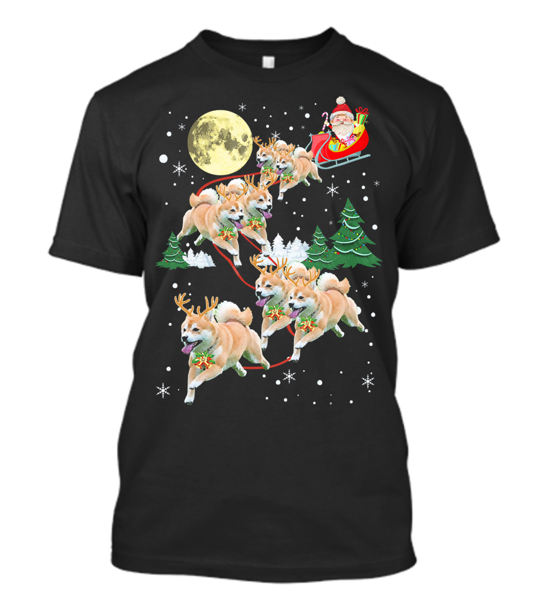 Santa's Shiba Inu Sleigh Ride Under Full Moon T-Shirt