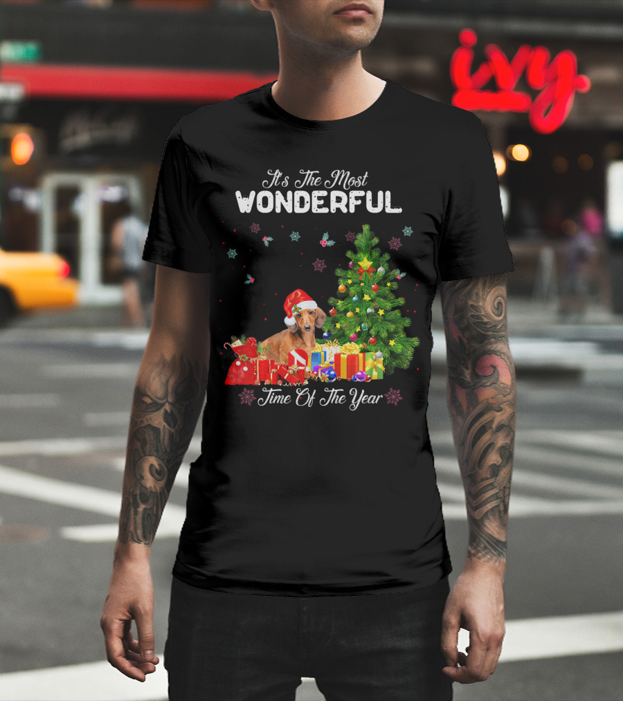 It's The Most Wonderful Time Of Year Dachshund Christmas Tree Presents T-Shirt