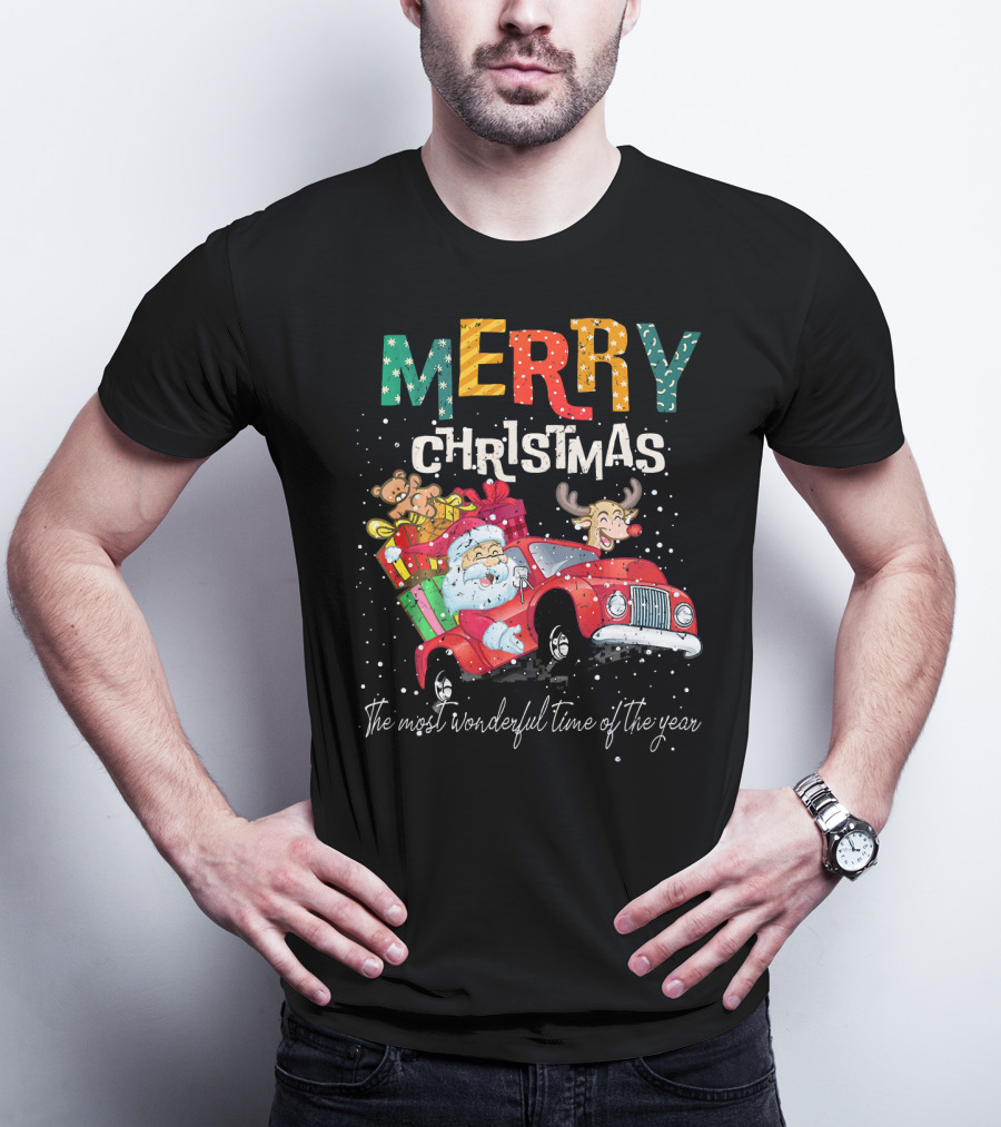Merry Christmas Reindeer Santa Drive Red The Most Wonderful Time Of The Year T-Shirt