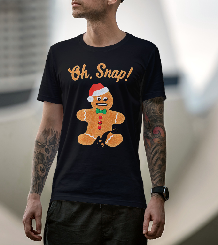 Funny Christmas Gingerbread Man Oh Snap Broken Cookie Santa Hat T-Shirt