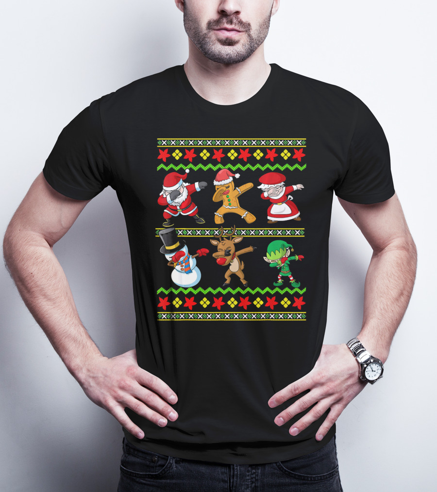 Christmas Kids Santa Dabbing Squad Snowman Gingerbread Mrs Claus Reindeer Elf T-Shirt