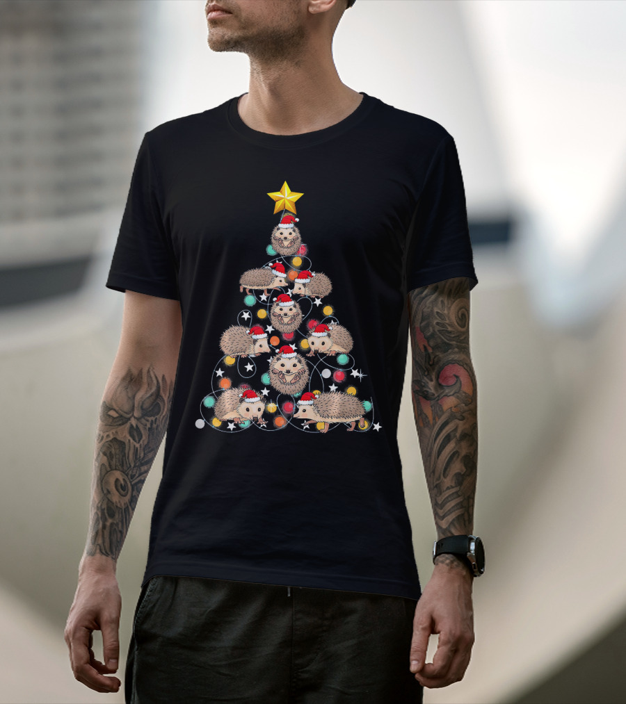 Santa Hedgehog Christmas Tree Funny Hedgehog Santa Hats T-Shirt