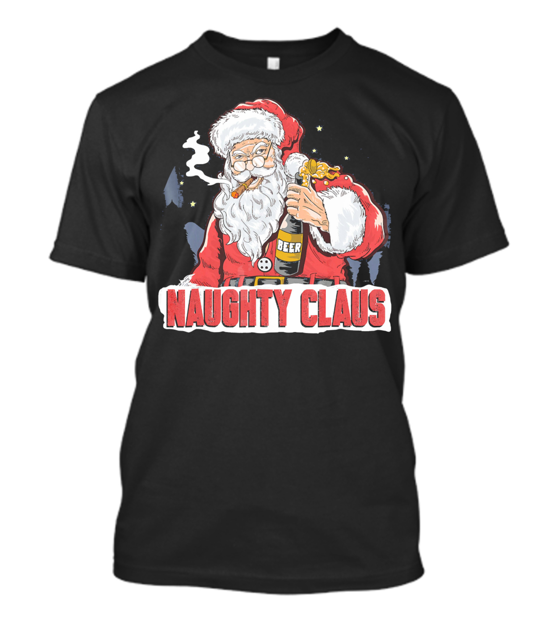 Naughty Claus Santa With Beer Funny Humor XMAS T-Shirt