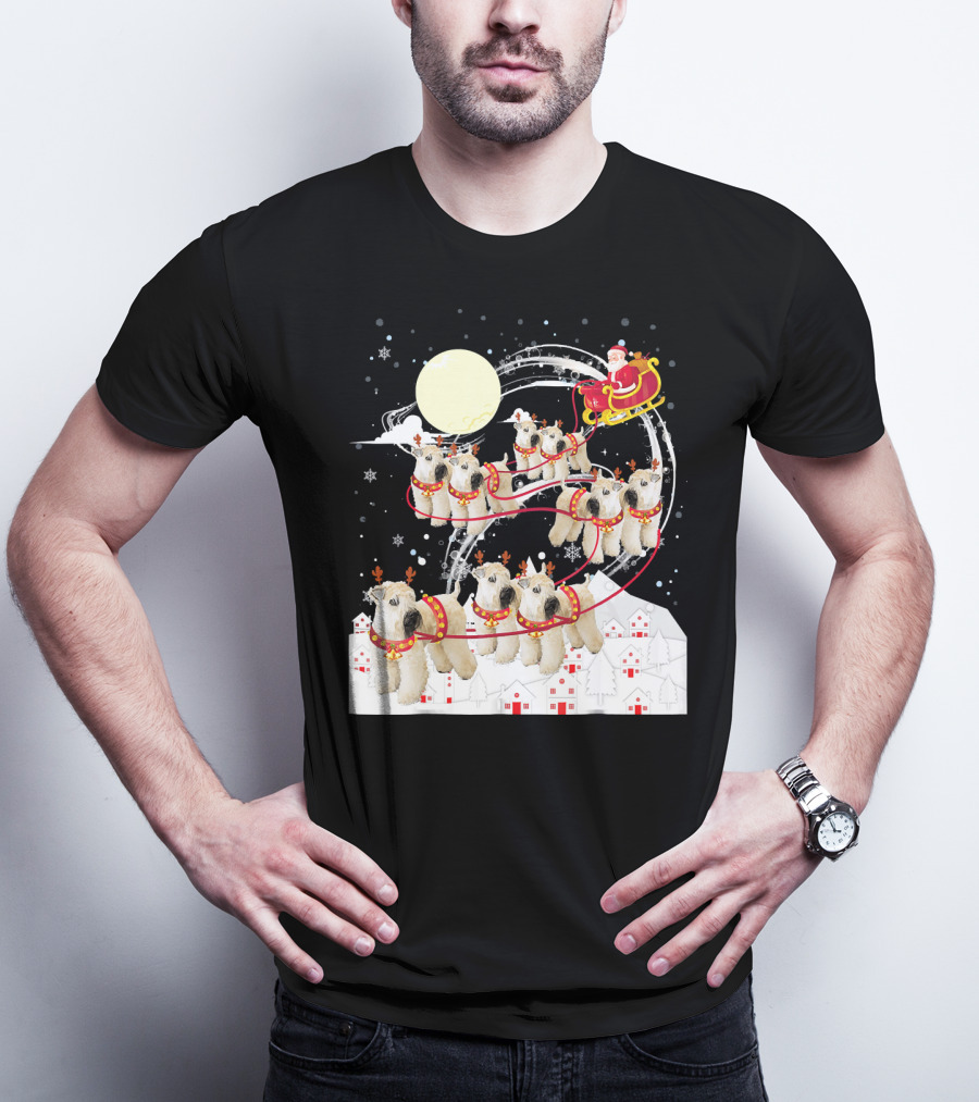 Soft Coated Wheaten Terrier Reindeer Christmas Santa Sleigh Moon Snow Holiday Scene T-Shirt