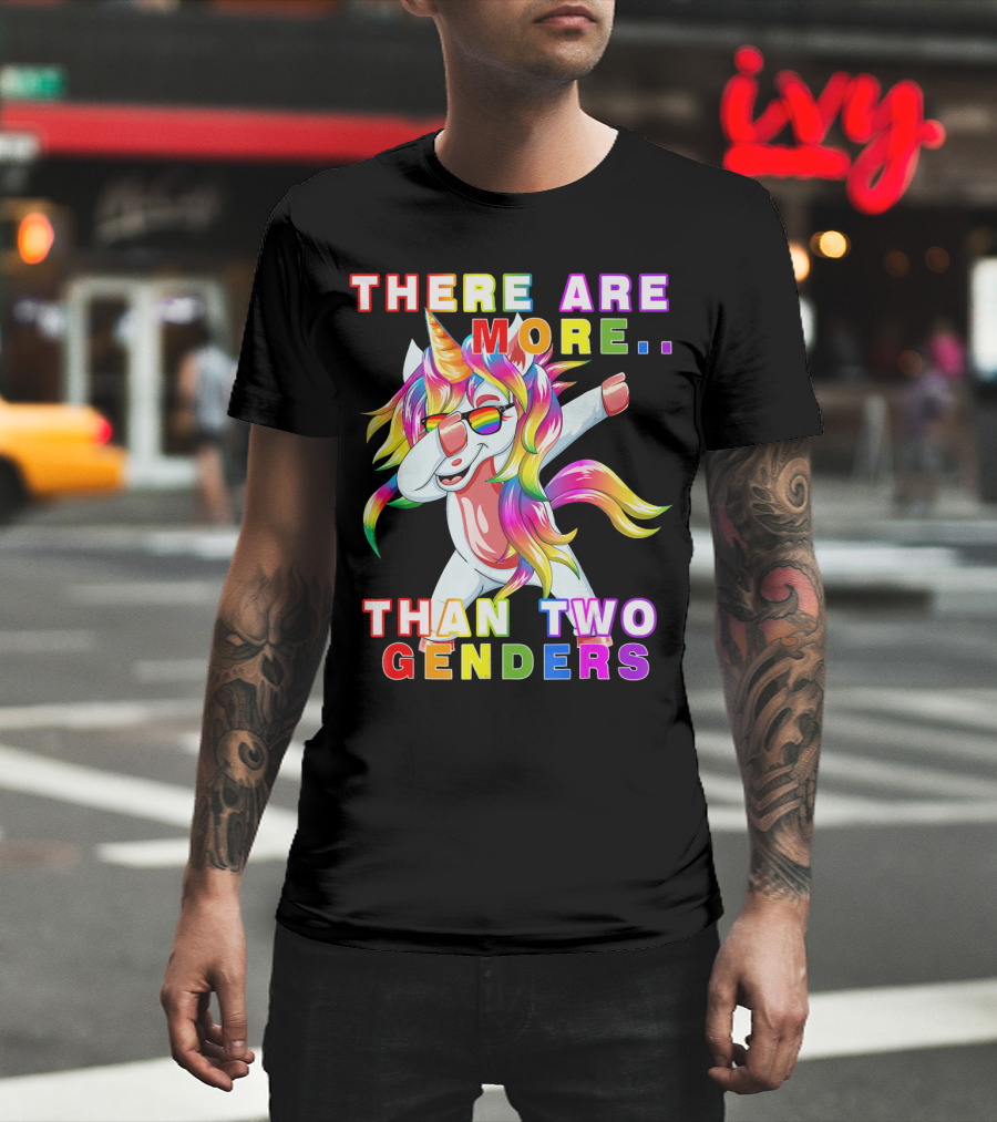 There Are More Than Two Genders Unicorn Dabbing Rainbow Mane Sunglasses T-Shirt