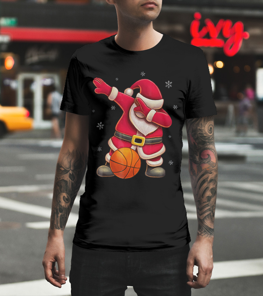 Basketball Santa Dabbing With Hoops And Snowflakes T-Shirt