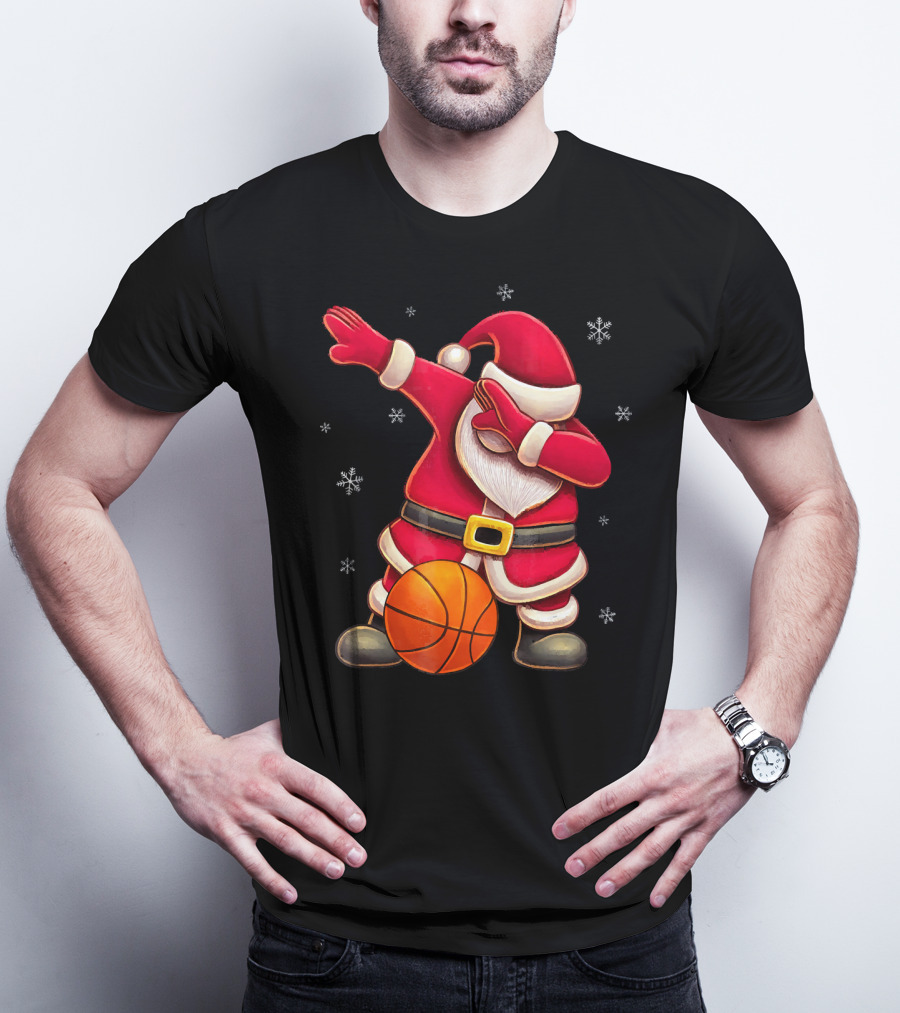 Basketball Santa Dabbing With Hoops And Snowflakes T-Shirt