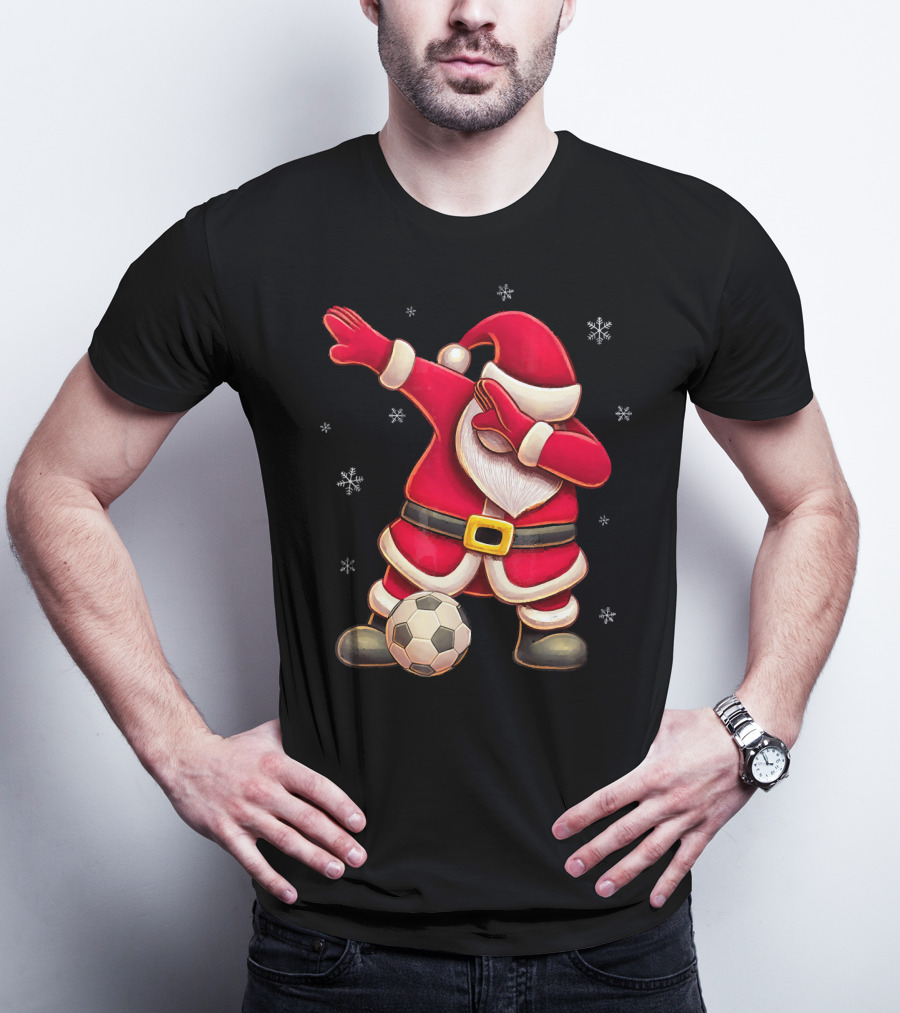 Dabbing Santa Claus Soccer Snowflakes T-Shirt