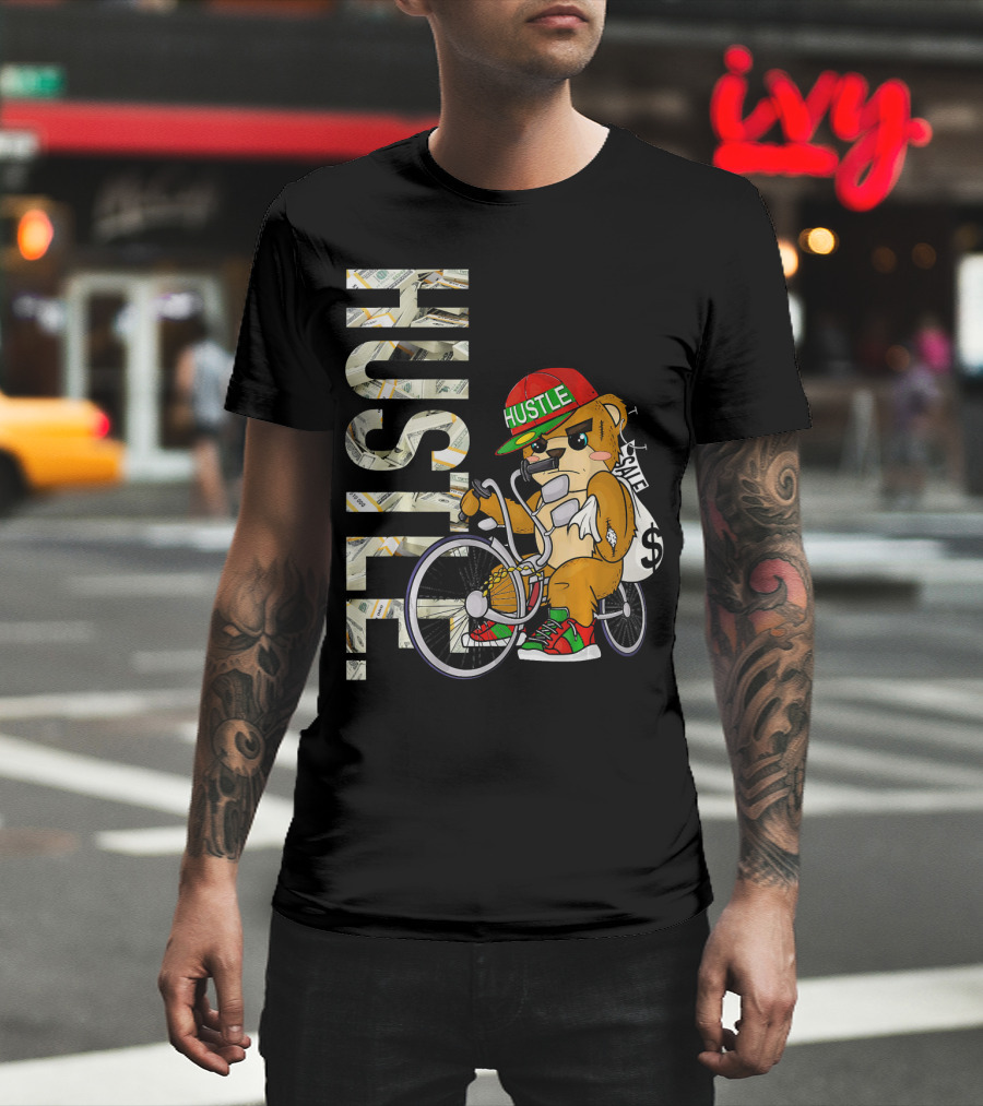 Hustle Teddy Dollar Shades Cap Low Rider Bike T-Shirt