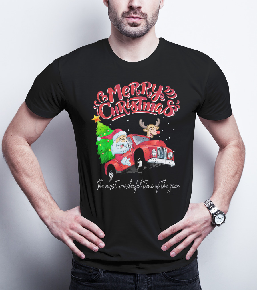 Merry Christmas Santa Reindeer Ride The Most Wonderful Time Of The Year T-Shirt