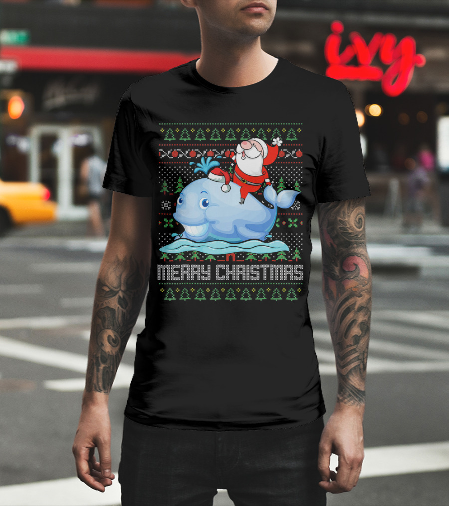 Merry Christmas Funny Santa Claus Riding Whale Holiday T-Shirt
