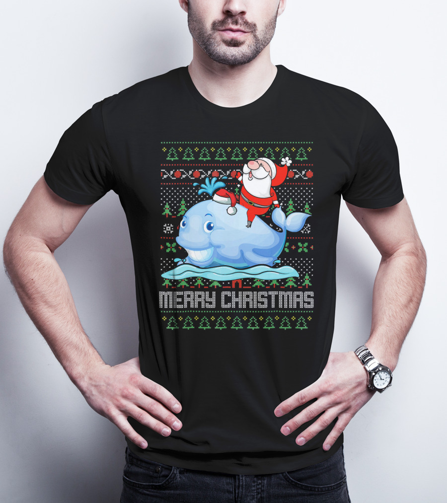 Merry Christmas Funny Santa Claus Riding Whale Holiday T-Shirt