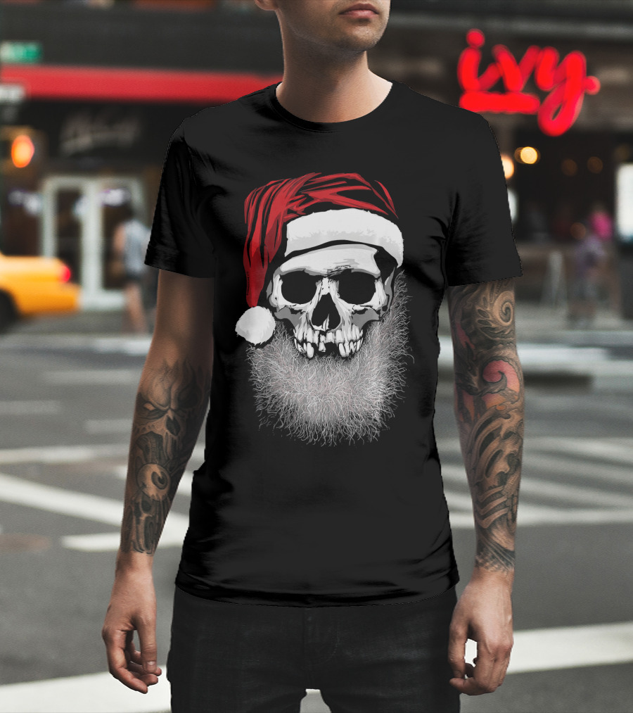 Muerto Father Christmas Skull Santa Hat Beard T-Shirt