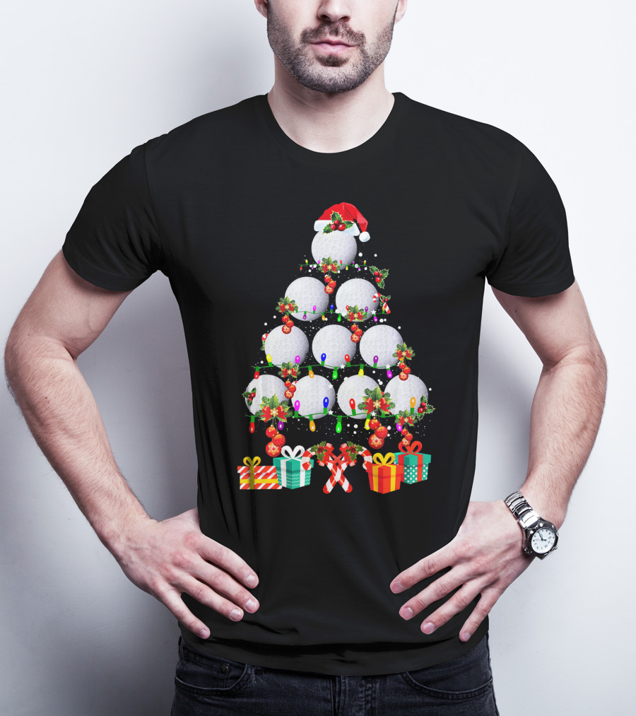 Golf Ball Christmas Tree Santa Hat Holiday Gifts T-Shirt