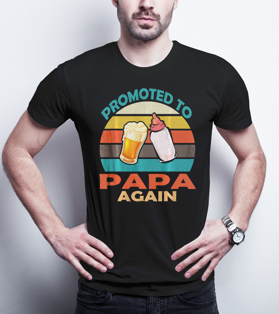 Promoted To Papa Again Vintage Beer And Baby Bottle T-Shirt