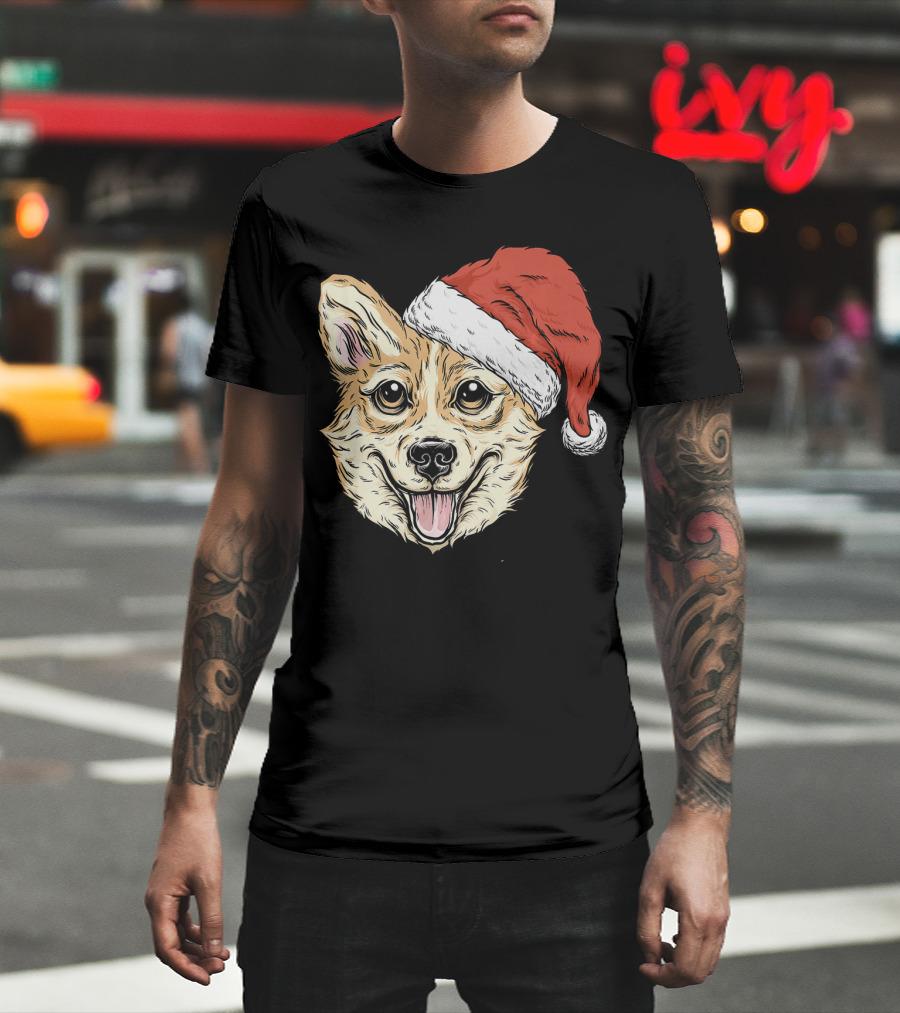 Corgi Dog Santa Hat Funny Christmas Corgi T-Shirt