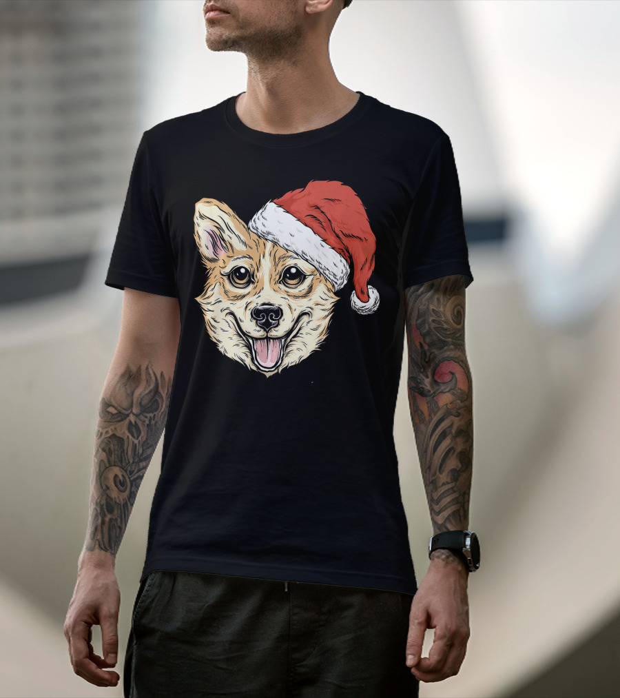 Corgi Dog Santa Hat Funny Christmas Corgi T-Shirt