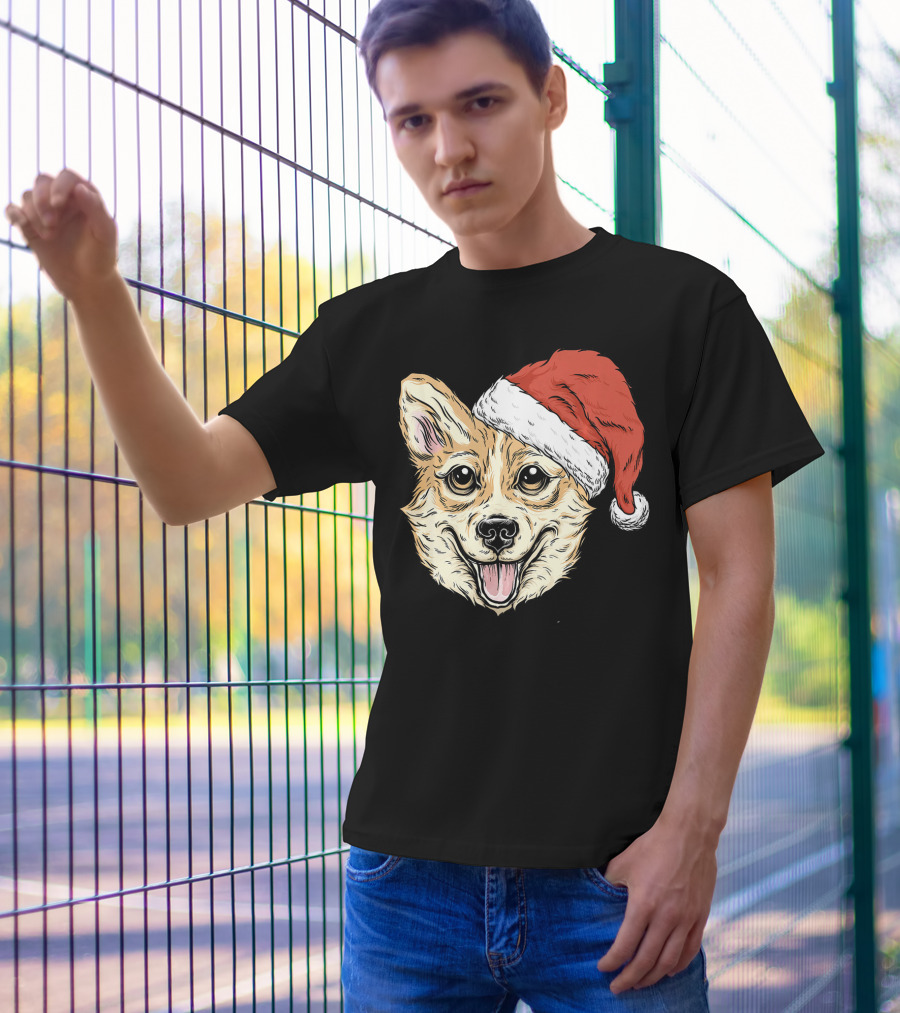 Corgi Dog Santa Hat Funny Christmas Corgi T-Shirt